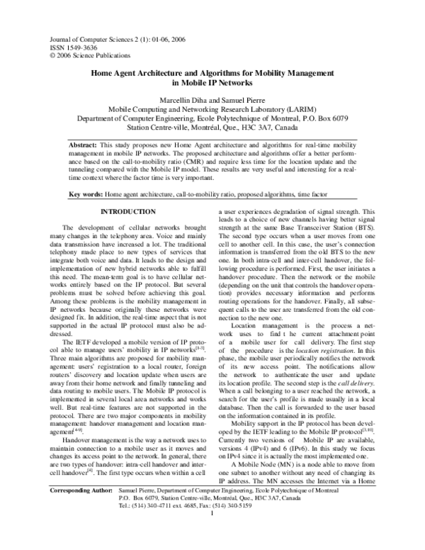 (PDF) An Architecture for Mobility Management in Mobile Computing Networks
