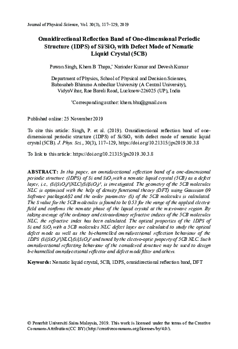 (PDF) Electro-Tunable Defect Mode in One-Dimensional Periodic Structure ...