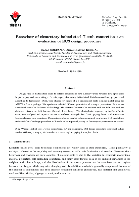 (PDF) Behaviour of elementary bolted steel T-stub connections: an evaluation of EC3 design procedure