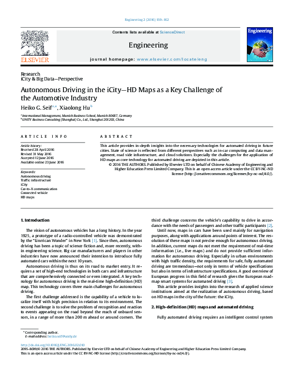 (PDF) Autonomous Driving in the iCity—HD Maps as a Key Challenge of the ...