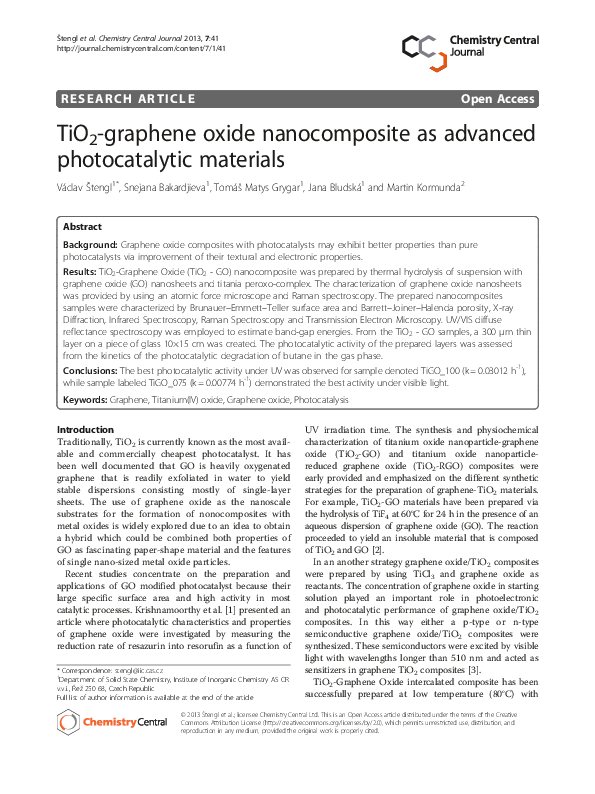 (PDF) TiO2-graphene oxide nanocomposite as advanced photocatalytic ...