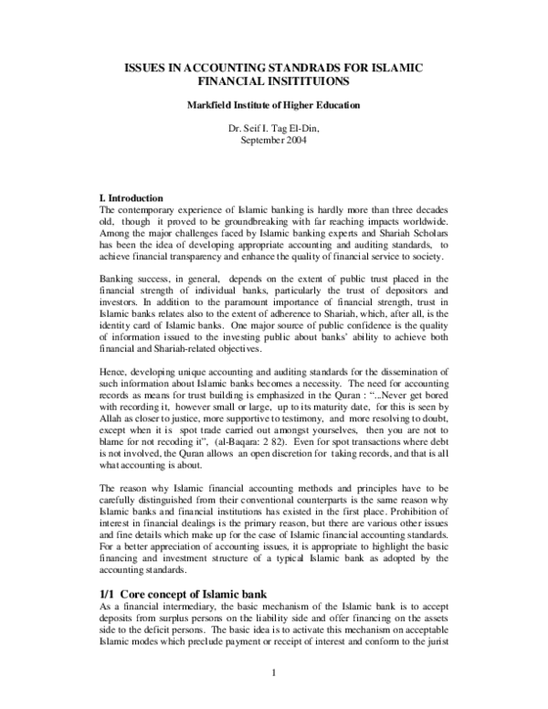(PDF) 1 Issues in Accounting Standrads for Islamic Financial Insitituions
