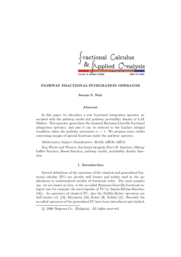 Pdf Pathway Fractional Integration Operator