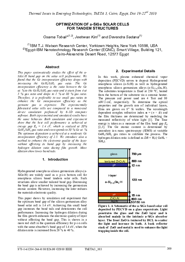 (PDF) Optimization of a-SiGe solar cells for tandem structures