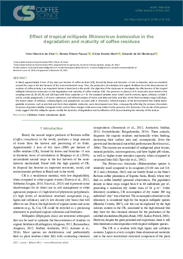 (PDF) Effect of tropical millipede Rhinocricus botocudus in the degradation and maturity of ...