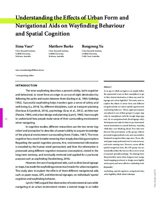 (PDF) Understanding the Effects of Urban Form and Navigational Aids on Wayfinding Behaviour and ...