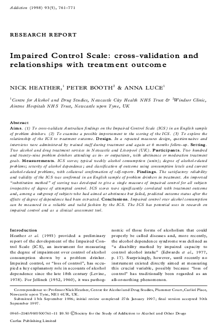 (PDF) Impaired Control Scale: cross-validation and relationships with ...