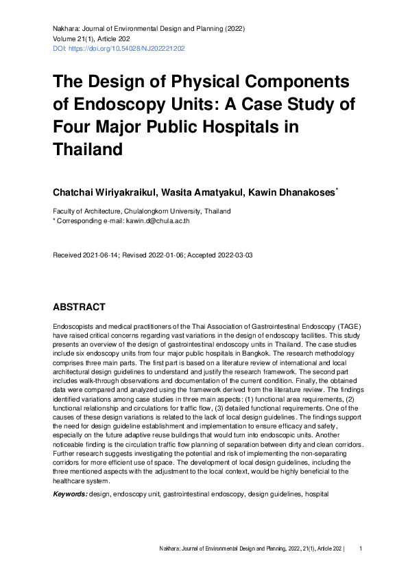 (PDF) The Design of Physical Components of Endoscopy Units: A Case ...