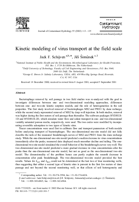(PDF) Kinetic modeling of virus transport at the field scale