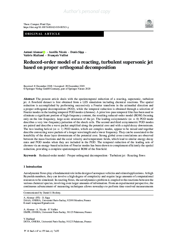 (PDF) Reduced-order model of a reacting, turbulent supersonic jet based ...