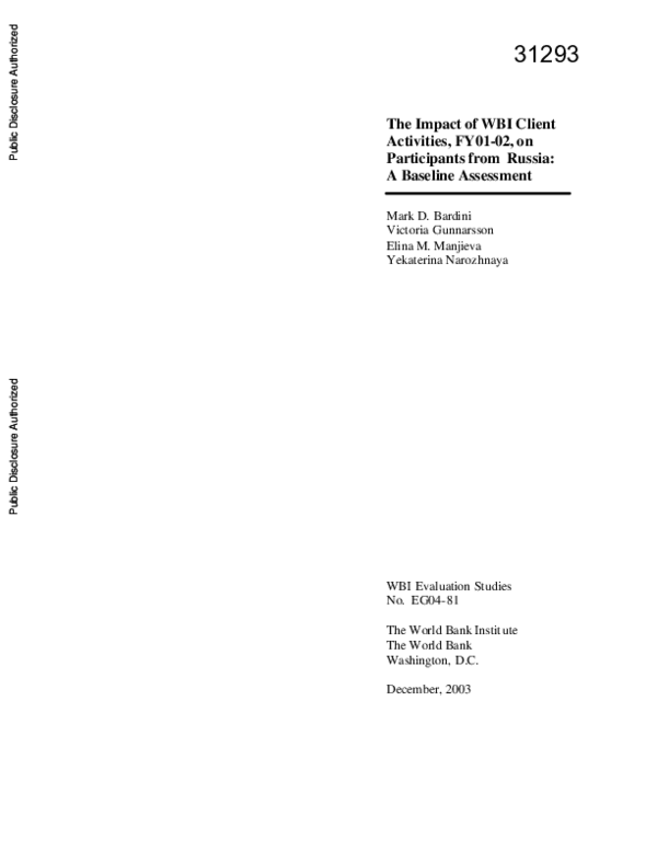 (PDF) The impact of WBI client activities, FY01-02, on participants ...