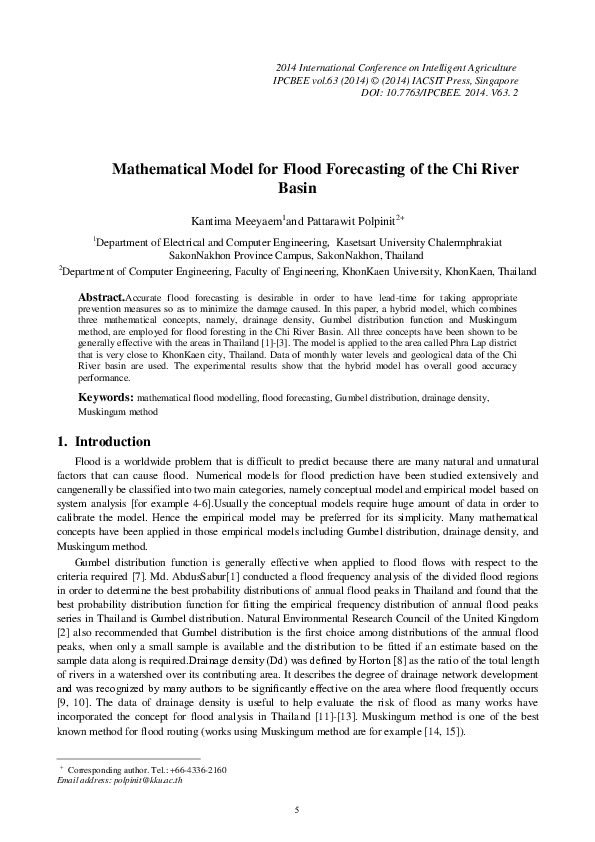 (PDF) Mathematical Model for Flood Forecasting of the Chi River Basin