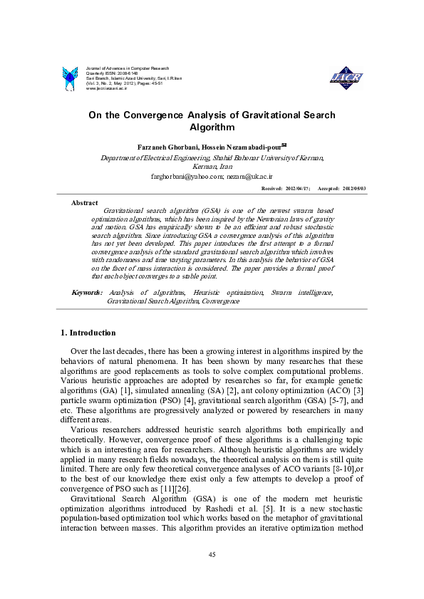 (PDF) On the Convergence Analysis of Gravitational Search Algorithm
