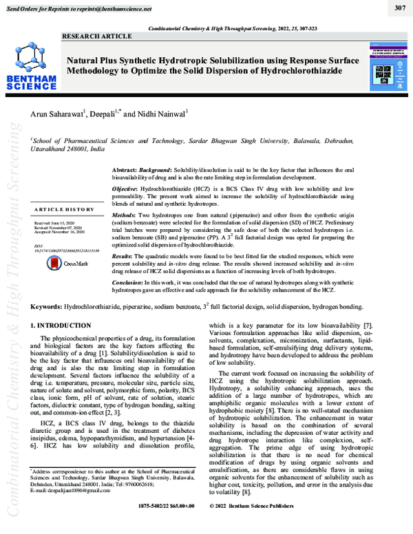 (PDF) Natural Plus Synthetic Hydrotropic Solubilization using Response ...