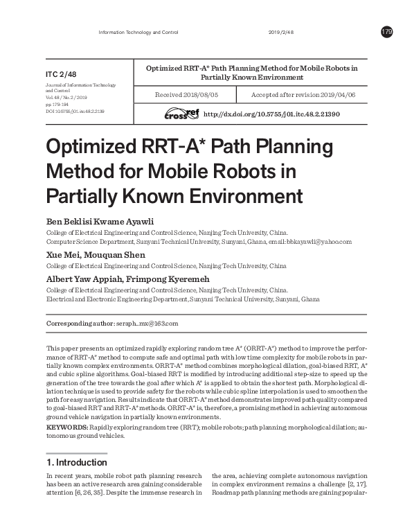 (PDF) Optimized RRT-A* Path Planning Method for Mobile Robots in Partially Known Environment