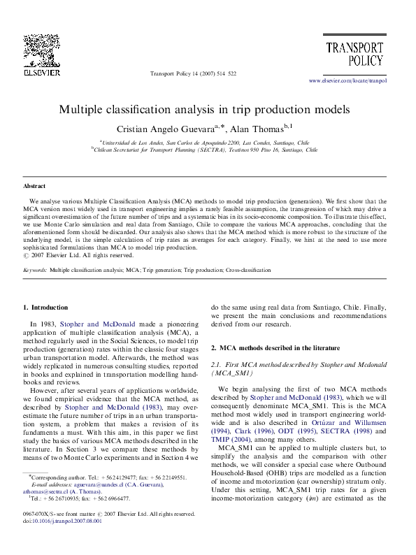 (PDF) Multiple classification analysis in trip production models