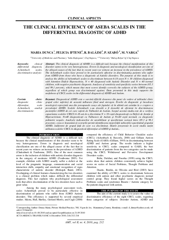 (PDF) The Clinical Efficiency of Aseba Scales in the Differential ...
