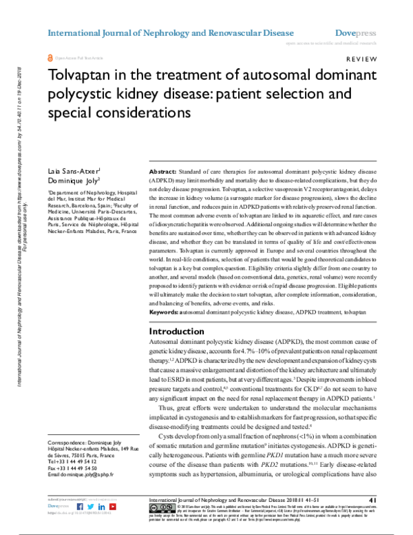 (PDF) Tolvaptan in the treatment of autosomal dominant polycystic ...