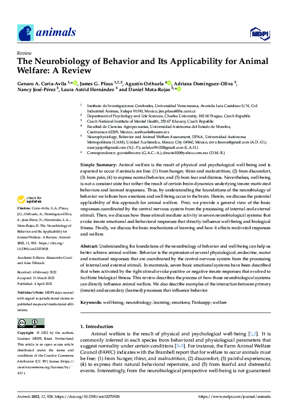 (PDF) The Neurobiology of Behavior and Its Applicability for Animal ...