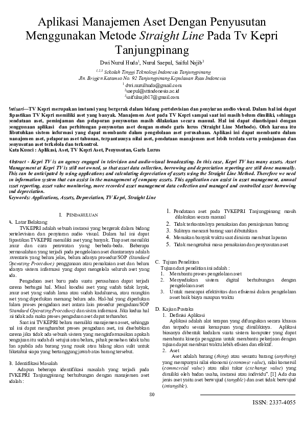 (PDF) Aplikasi Manajemen Aset Dengan Penyusutan Menggunakan Metode ...