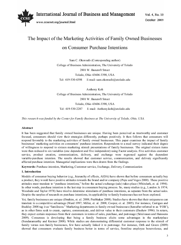 (PDF) The Impact of the Marketing Activities of Family Owned Businesses