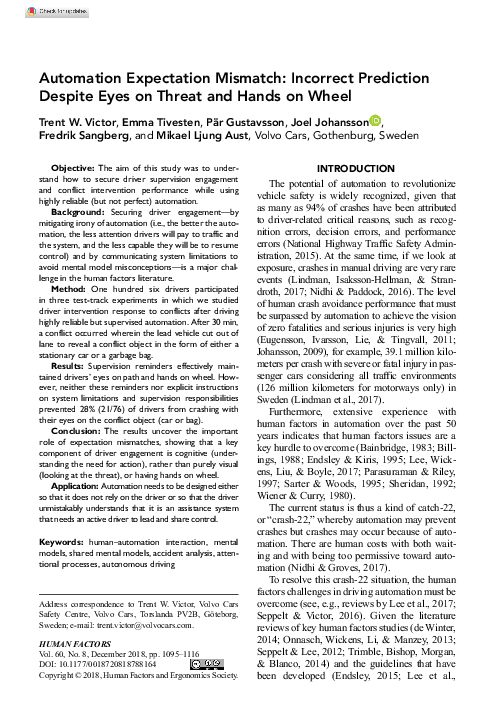 Pdf Automation Expectation Mismatch Incorrect Prediction Despite Eyes On Threat And Hands On