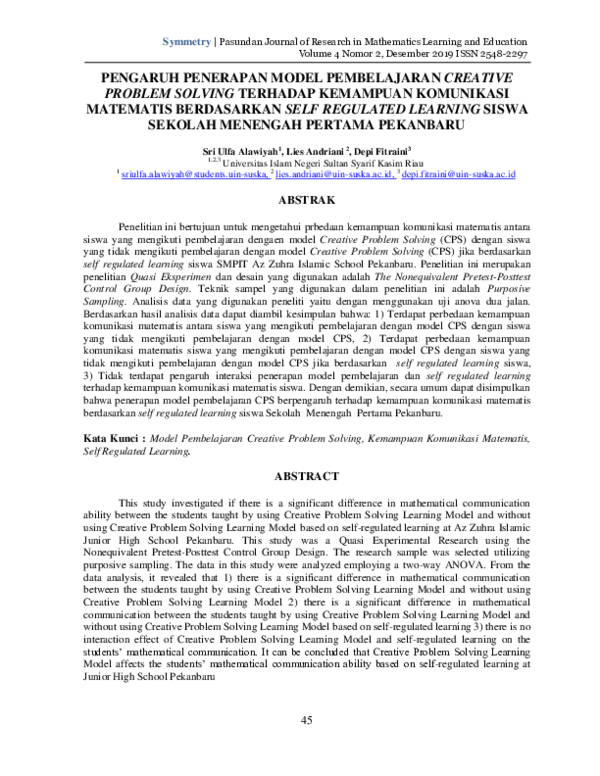 (PDF) Pengaruh Penerapan Model Pembelajaran Creative Problem Solving ...
