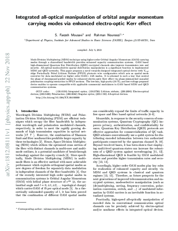 (PDF) Integrated all-optical manipulation of orbital angular momentum carrying modes via ...