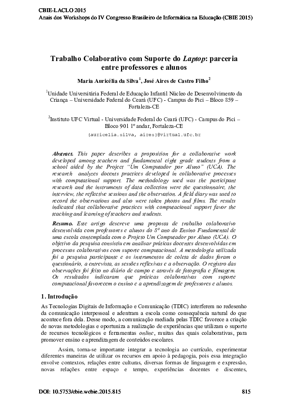 (PDF) Trabalho Colaborativo com Suporte do Laptop: parceria entre ...