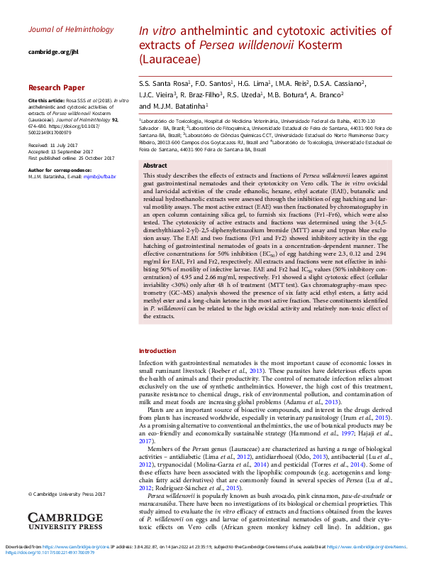 (PDF) In vitro anthelmintic and cytotoxic activities of the methanolic ...