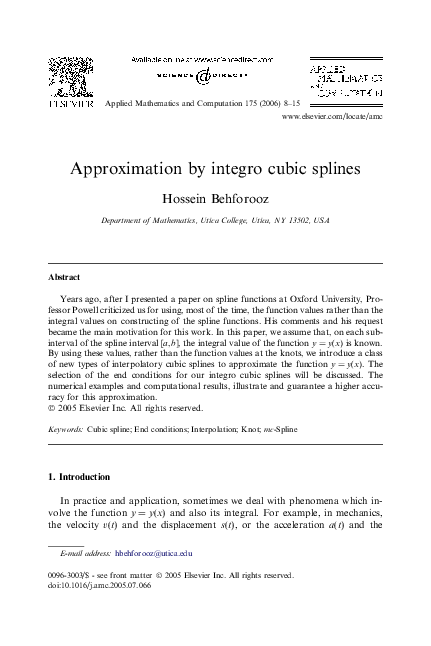 (PDF) Approximation by integro cubic splines