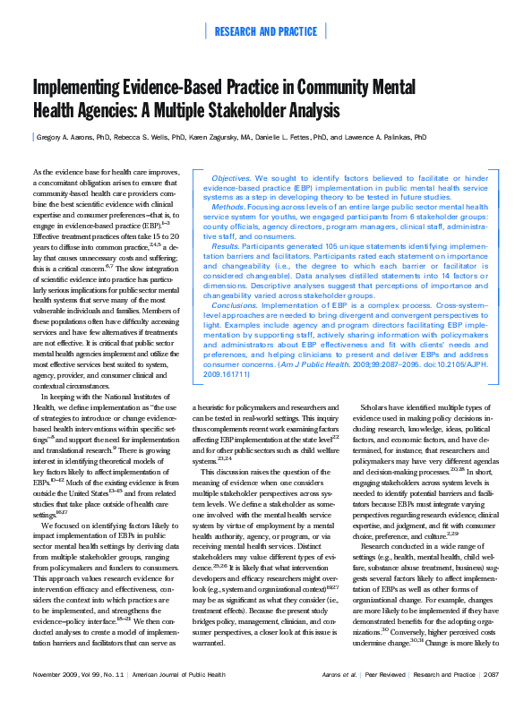 (PDF) Implementing Evidence-Based Practice in Community Mental Health Agencies: A Multiple ...
