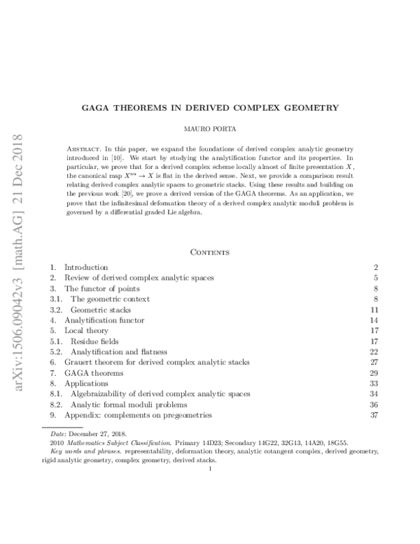 (PDF) Derived complex analytic geometry I: GAGA theorems | Mauro PORTA ...