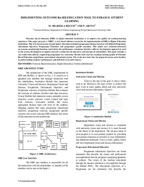 (PDF) Implementing Outcome Based Education Tool to Enhance Student Learning