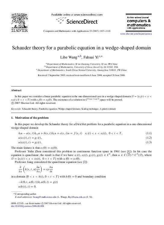 (PDF) Schauder theory for a parabolic equation in a wedge-shaped domain
