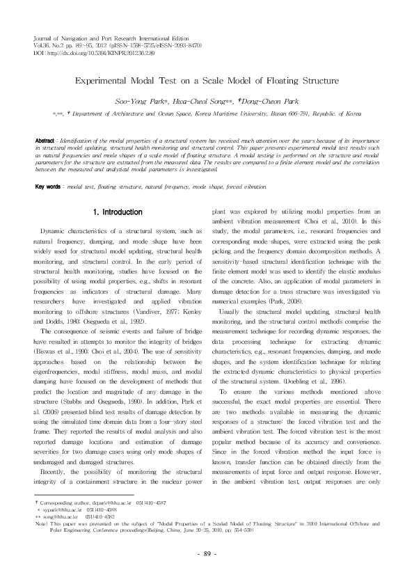 (PDF) Experimental Modal Test on a Scale Model of Floating Structure