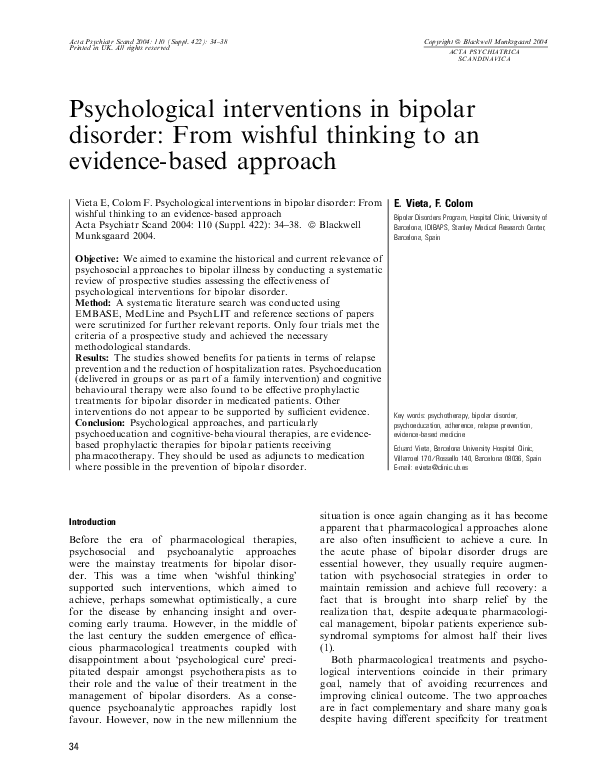 (PDF) Psychological interventions in bipolar disorder: From wishful ...
