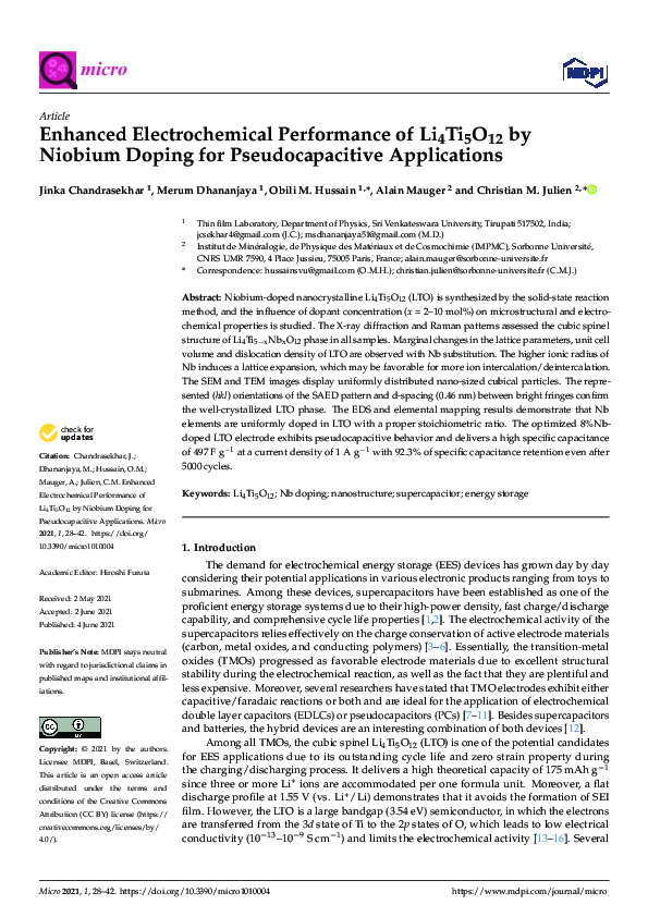(PDF) Enhanced Electrochemical Performance of Li4Ti5O12 by Niobium Doping for Pseudocapacitive ...