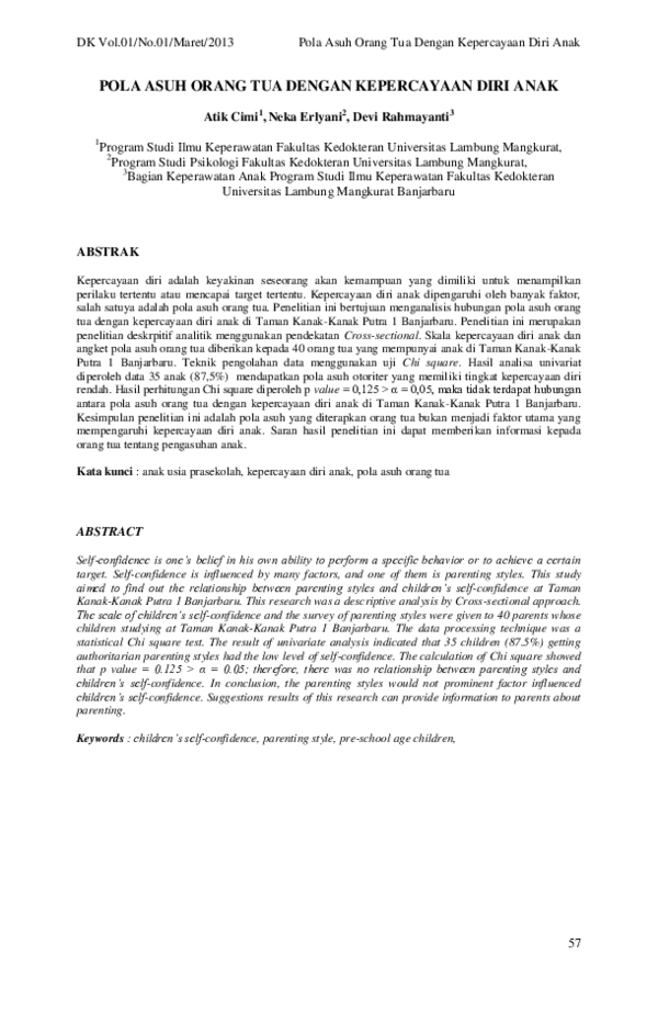 (PDF) Pola Asuh Orang Tua Dengan Kepercayaan Diri Anak