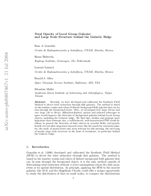 (PDF) Total Opacity of Local Group Galaxies and Large Scale Structure ...