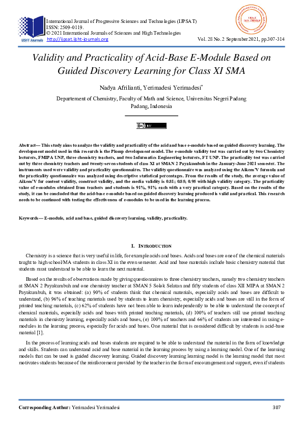 (PDF) Validity and Practicality of Acid-Base E-Module Based on Guided Discovery Learning for ...