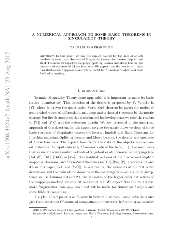 (PDF) A numerical approach to some basic theorems in singularity theory