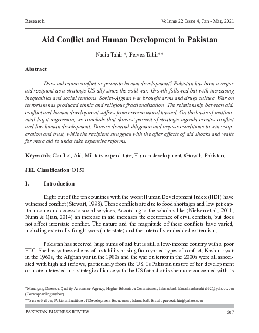 (PDF) Aid Conflict and Human Development in Pakistan