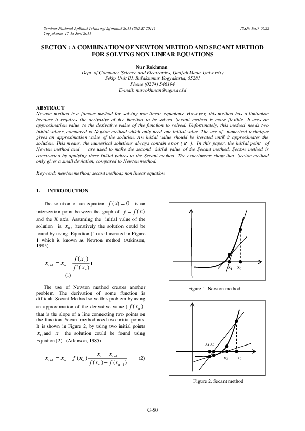 (PDF) Secton : A Combination Of Newton Method And Secant Method For Solving Non Linear Equations