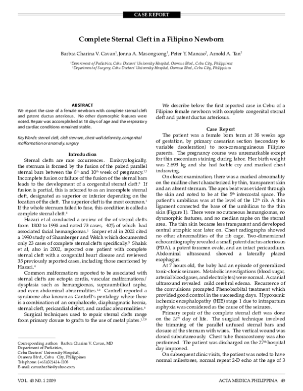 (PDF) Complete Sternal Cleft in a Filipino Newborn