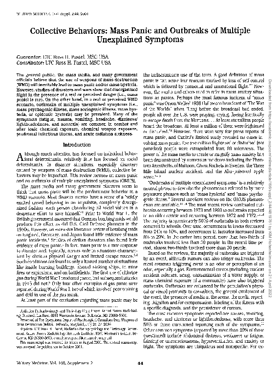 (PDF) Collective Behaviors: Mass Panic and Outbreaks of Multiple ...