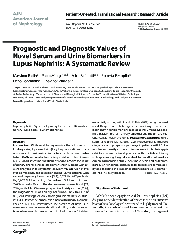 (PDF) Prognostic and Diagnostic Values of Novel Serum and Urine Biomarkers in Lupus Nephritis: A ...