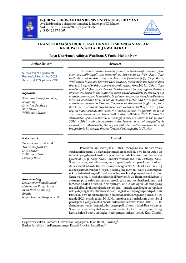 (PDF) Transformasi Struktural Dan Ketimpangan Antar Kabupaten/Kota DI ...