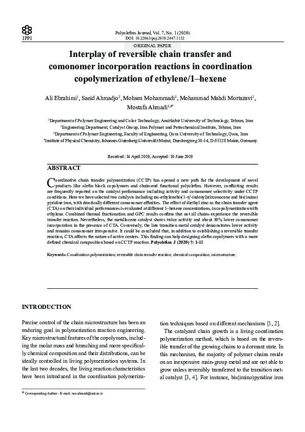 (PDF) Interplay of reversible chain transfer and comonomer ...