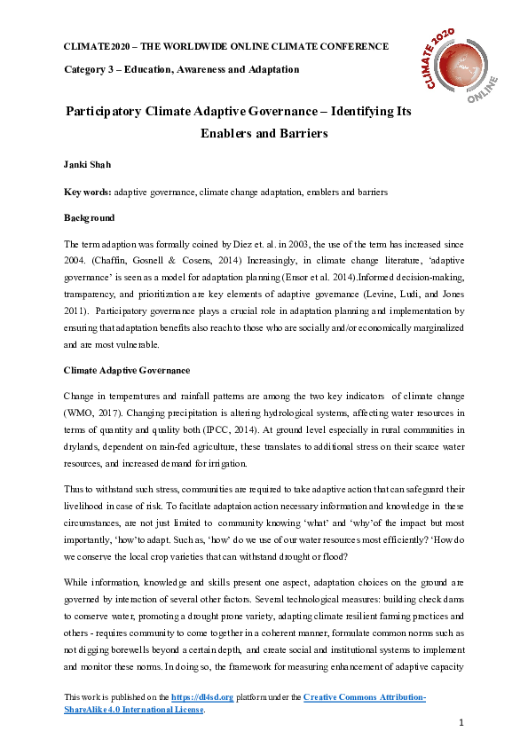 (PDF) Participatory Climate Adaptive Governance -Identifying Its ...